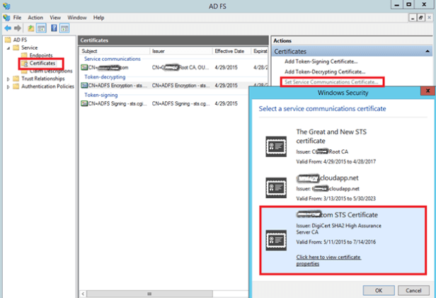 Changing ADFS certificates – Service Communications (SSL) – Sam's Corner