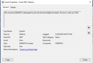 How To Fix W10 On-Premises AD Domain Join Error Code 1003 – Sam's Corner