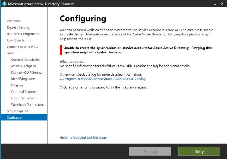 Azure AD Connect – Unable to Create the Synchronization Service Account ...
